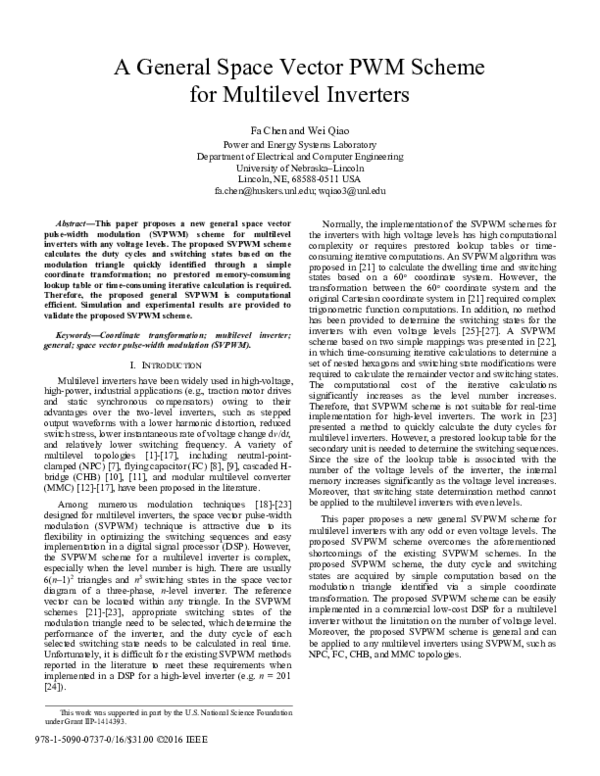 Pdf A General Space Vector Pwm Scheme For Multilevel Inverters