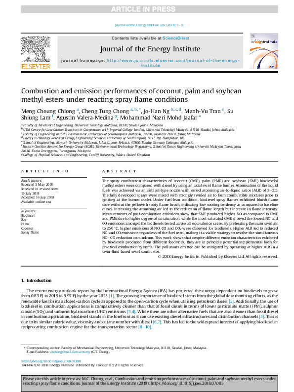 (PDF) Combustion and emission performances of coconut, palm and soybean ...