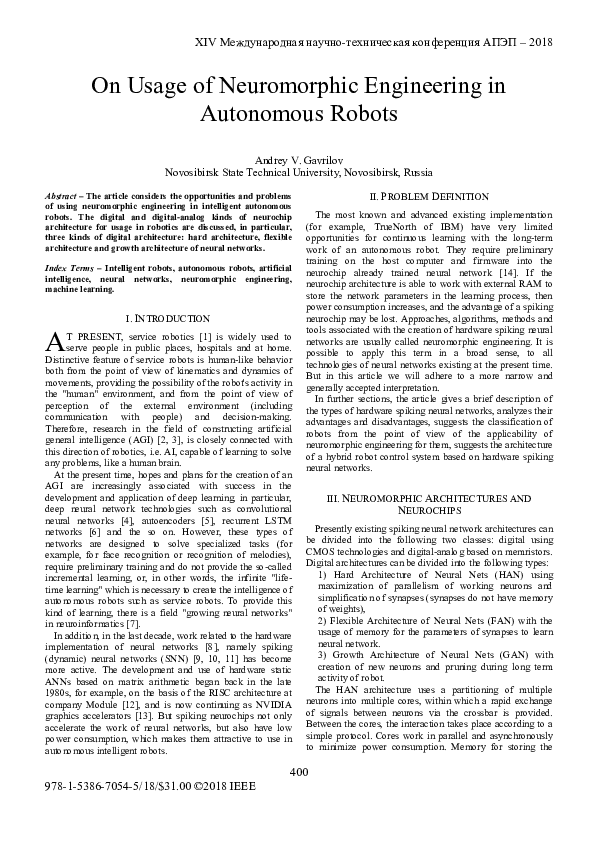 (PDF) On Usage of Neuromorphic Engineering in Autonomous Robots