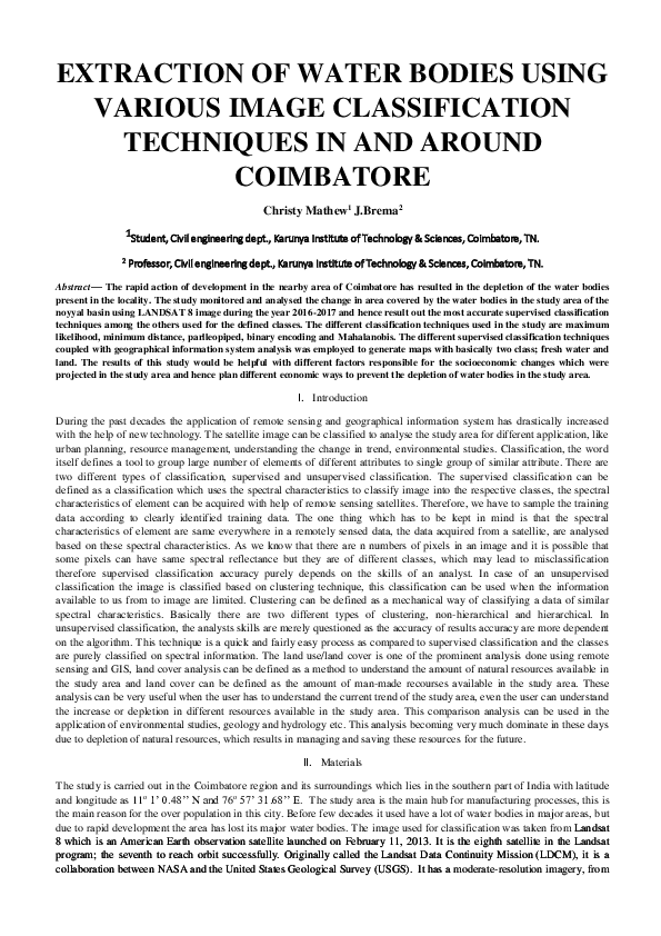 (PDF) EXTRACTION OF WATER BODIES USING VARIOUS IMAGE CLASSIFICATION ...