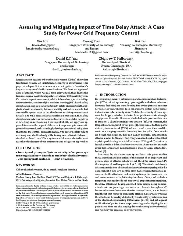 (PDF) Assessing and Mitigating Impact of Time Delay Attack: A Case ...