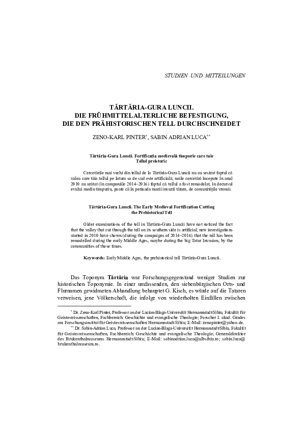 (PDF) Zeno Karl Pinter, Sabin Adrian Luca - TĂRTĂRIA-GURA LUNCII. DIE ...