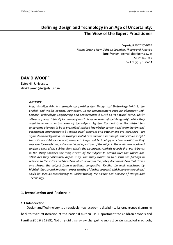 (PDF) Defining Design and Technology in an Age of Uncertainty: The View of the Expert Practitioner.