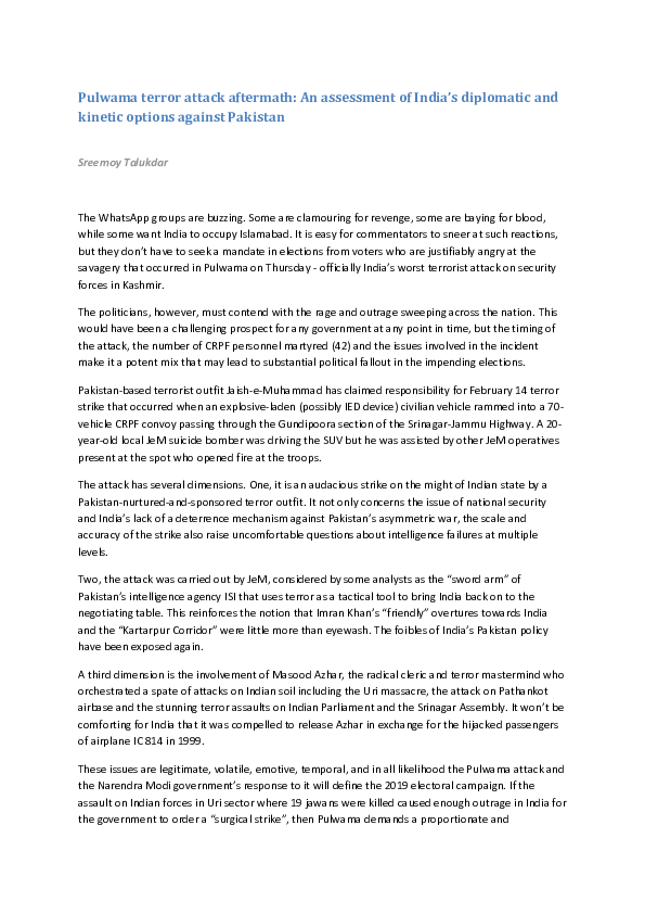 (DOC) Pulwama terror attack aftermath: An assessment of India’s ...