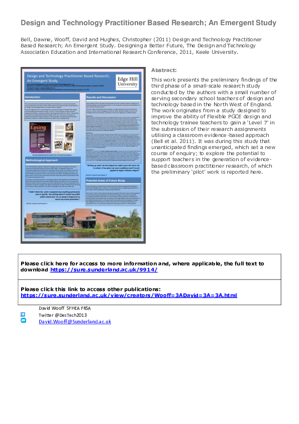 (PDF) Design and Technology Practitioner Based Research; An Emergent Study