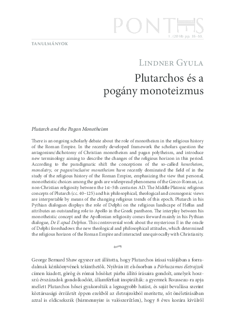(PDF) Plutarchos és a pogány monoteizmus/Plutarch and the Pagan Monotheism