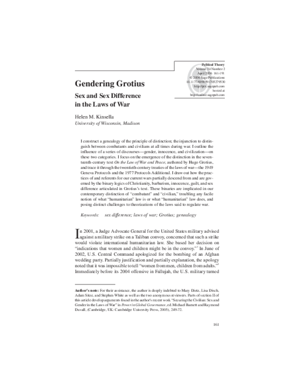 (PDF) Gendering Grotius: Sex and Sex Difference in the Laws of War