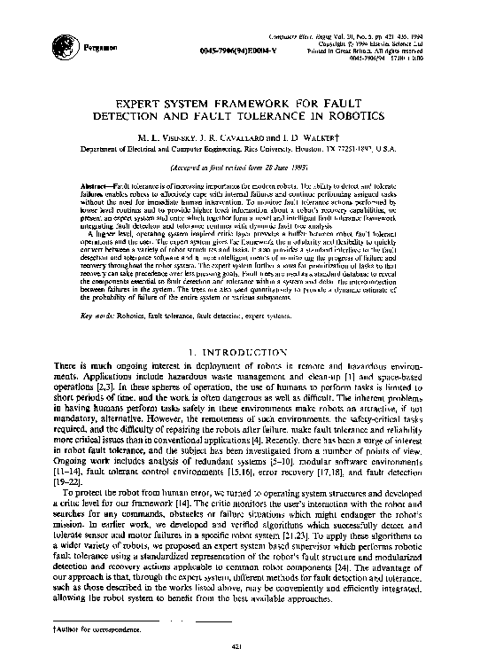 Pdf Expert System Framework For Fault Detection And Fault Tolerance In Robotics