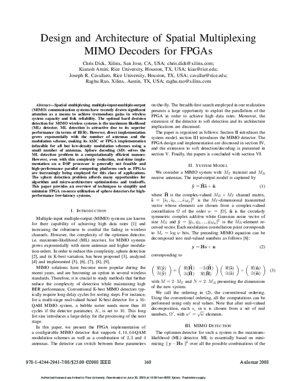 (PDF) Design and architecture of spatial multiplexing MIMO decoders for FPGAs
