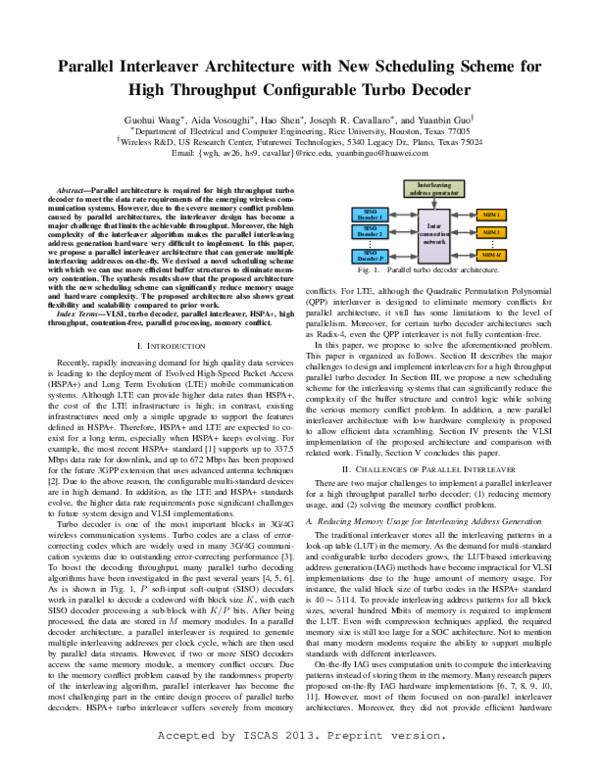 Pdf Parallel Interleaver Architecture With New Scheduling Scheme For