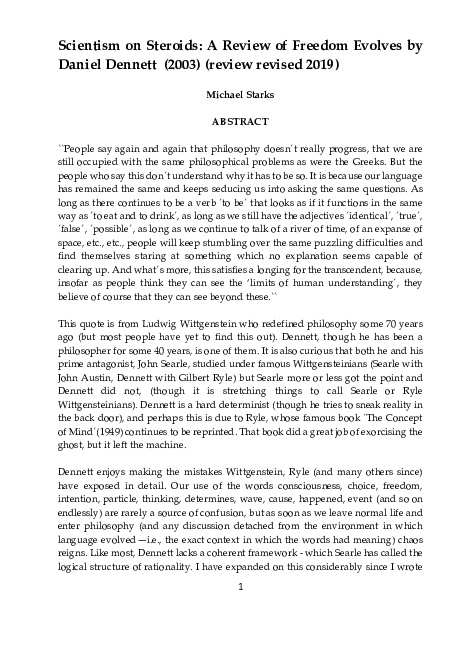 (PDF) Scientism on Steroids: A Review of Freedom Evolves by Daniel ...