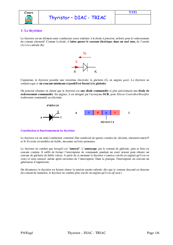 (PDF) Cours Diac thyristor TRIAC