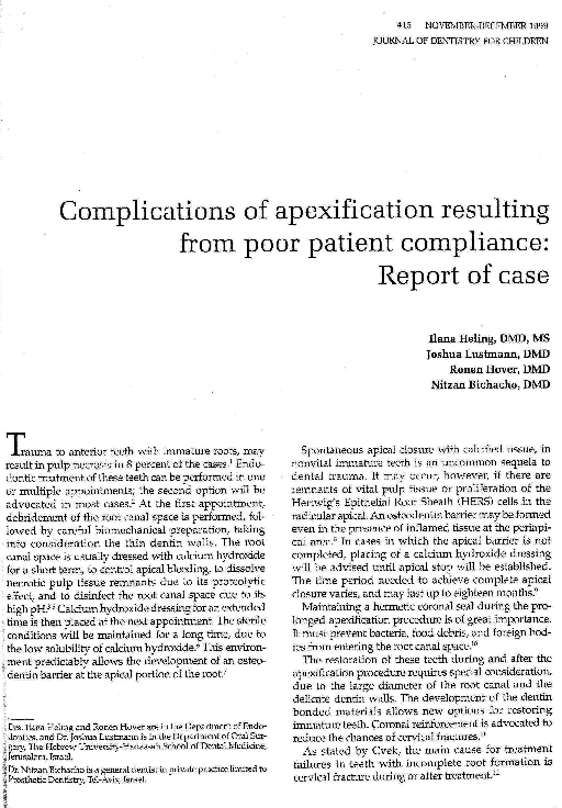 (PDF) Complications of apexification resulting from poor patient ...