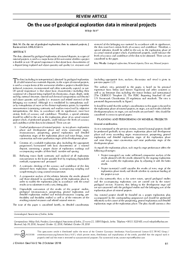 (PDF) On the use of geological exploration data in mineral projects.