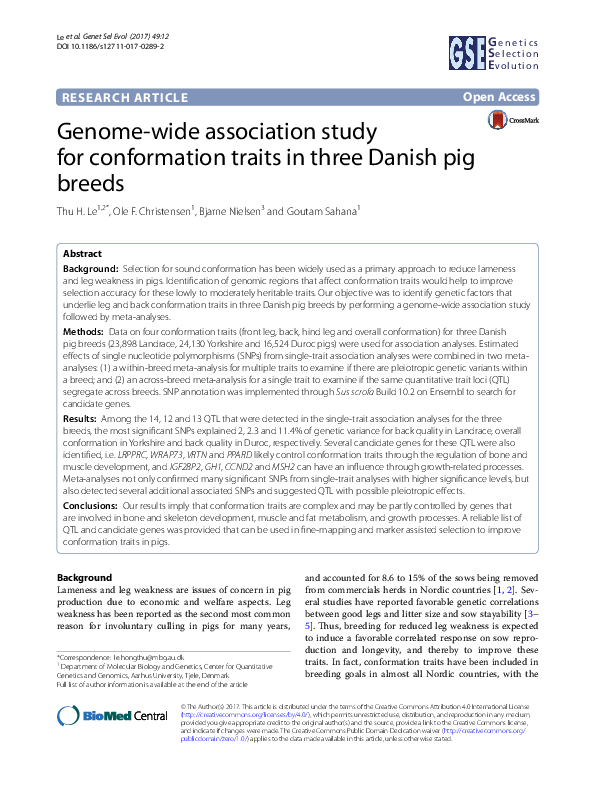 (PDF) Genome-wide association study for conformation traits in three ...
