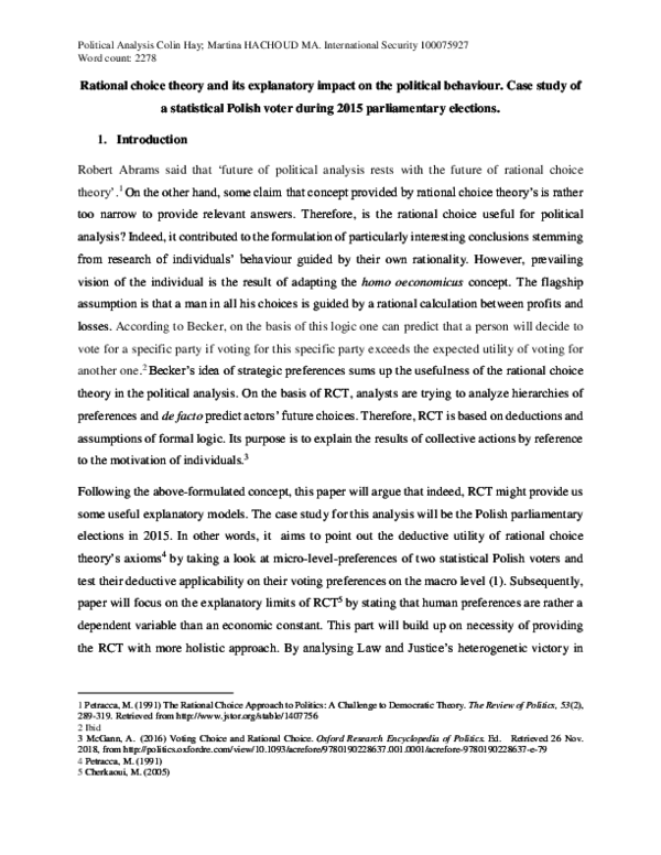 (PDF) Rational choice theory and its explanatory impact on the ...