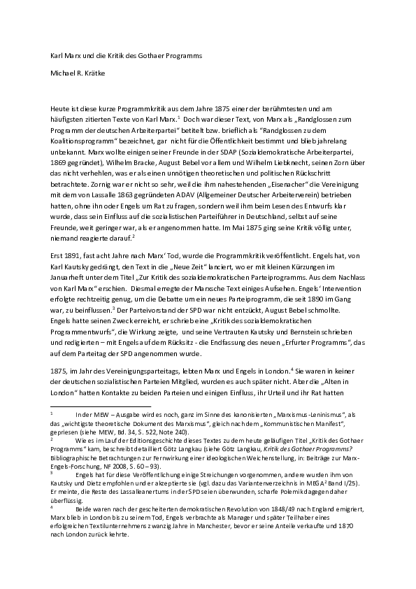(DOC) Karl Marx und die Kritik des Gothaer Programms