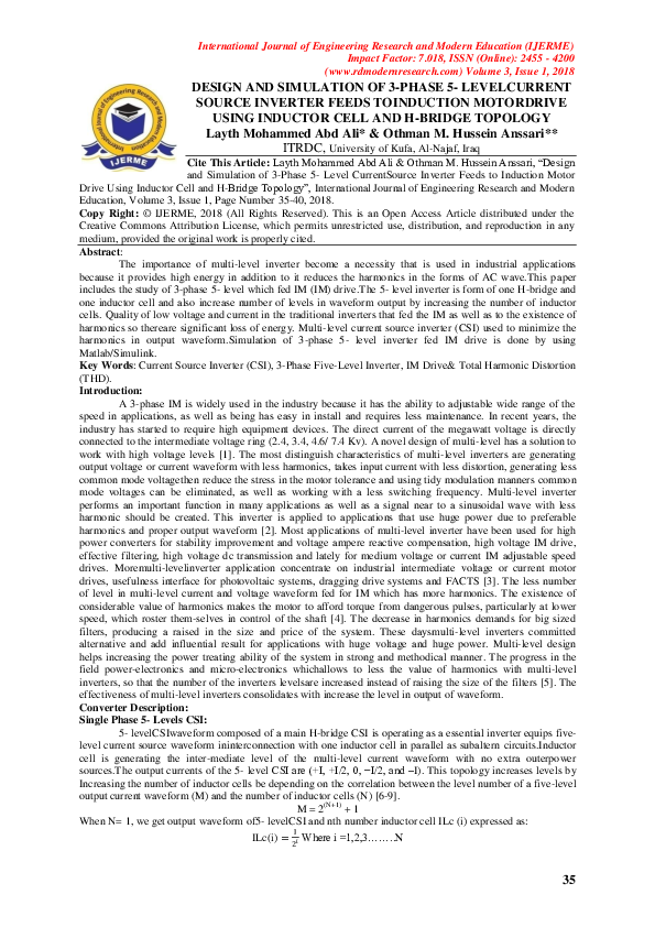 (PDF) DESIGN AND SIMULATION OF 3-PHASE 5- LEVELCURRENT SOURCE INVERTER FEEDS TOINDUCTION ...