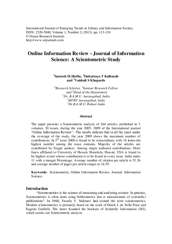 (PDF) Online Information Review - Journal of Information Science: A ...