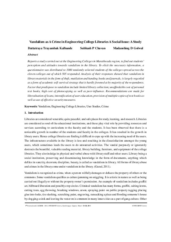 (PDF) Vandalism as A Crime in Engineering College Libraries A Social ...