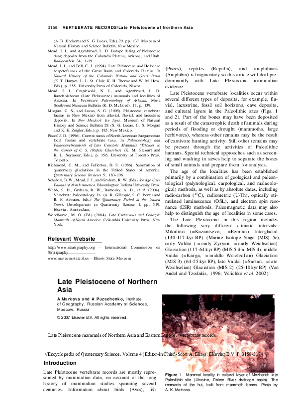 (PDF) Late Pleistocene of Northern Asia. Encyclopedia of Quaternary ...