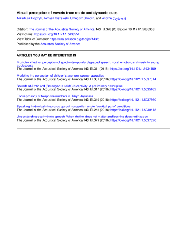 Pdf Visual Perception Of Vowels From Static And Dynamic Cues