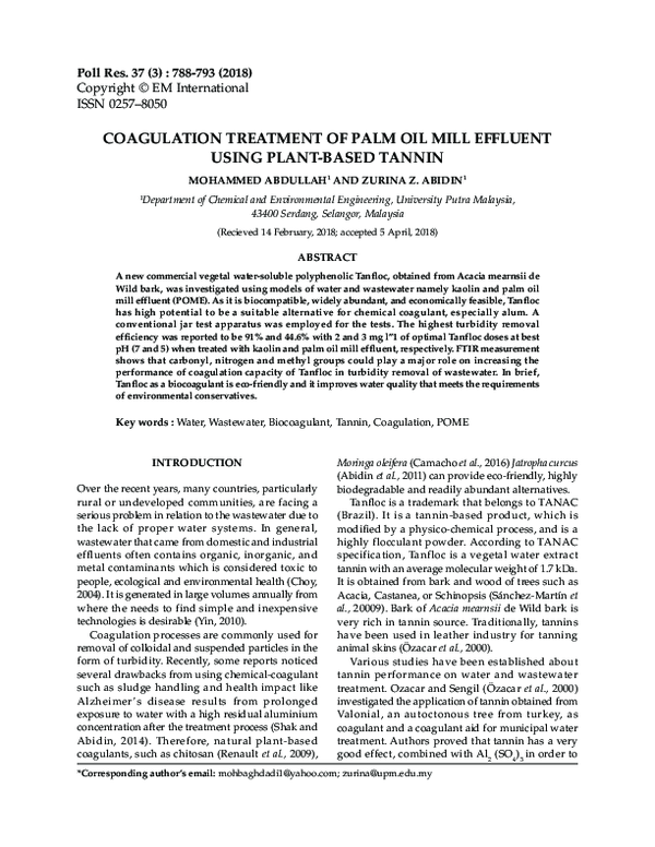 (PDF) COAGULATION TREATMENT OF PALM OIL MILL EFFLUENT USING PLANT-BASED ...