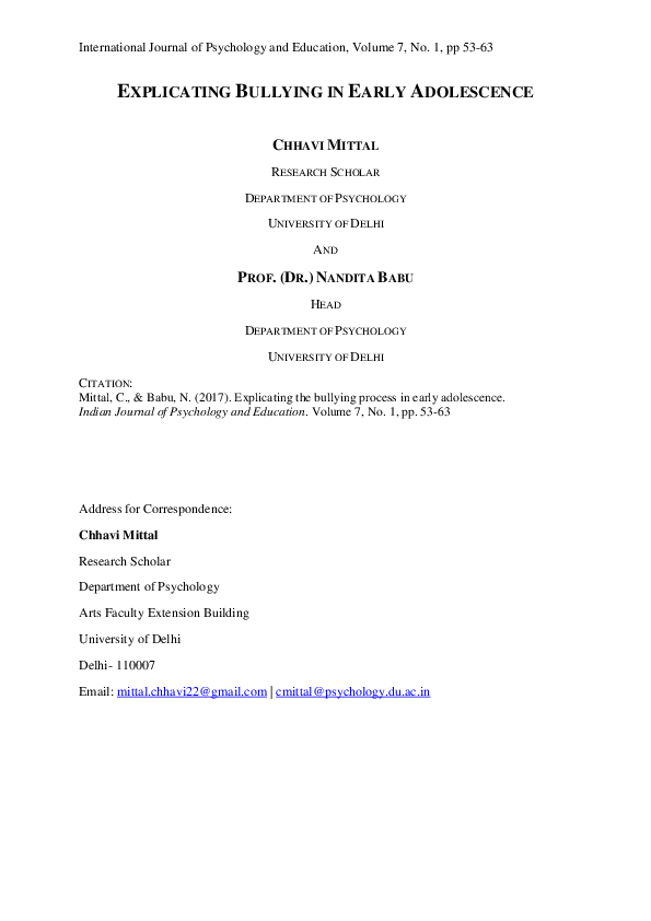 (PDF) Explicating Bullying in Early Adolescence