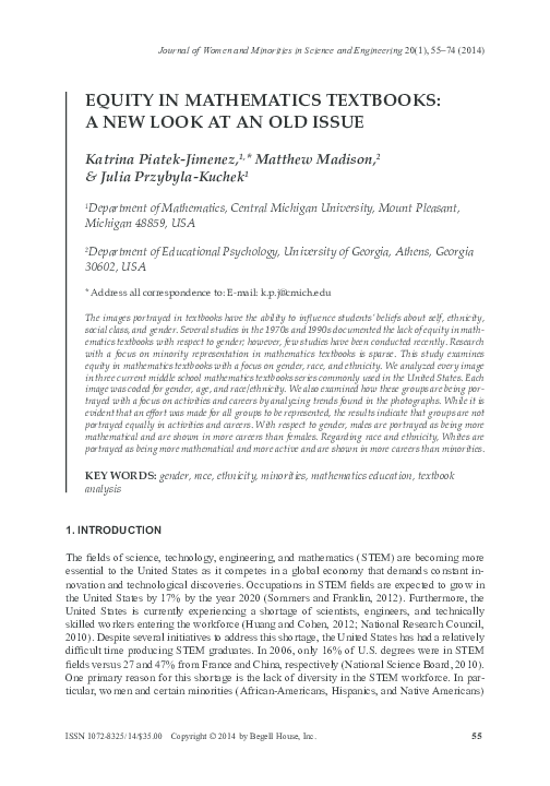 (PDF) Equity in Mathematics Textbooks: A New Look at an Old Issue