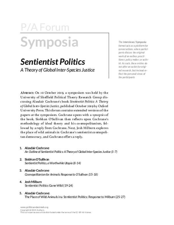 (PDF) Book Symposisum: Sentientist Politics: A Theory of Global Inter ...