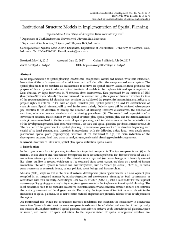 (PDF) Institutional Structure Models in Implementation of Spatial Planning