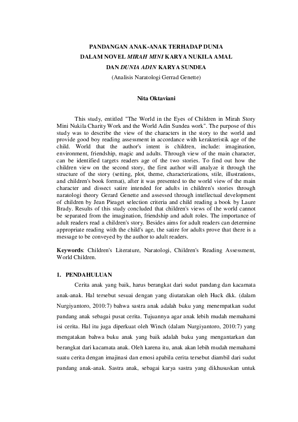 (PDF) JURNAL NITA OKTAVIANI-PANDANGAN ANAK TERHADAP DUNIA DALAM CERITA MIRAH MINI DAN DUNIA ADIN