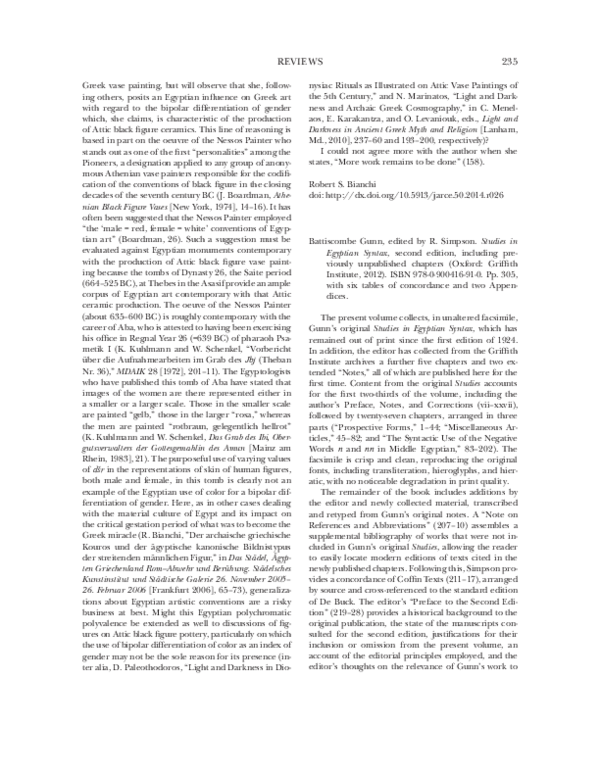 (PDF) Review of B. Gunn, R. Simpson (ed.), Studies in Egyptian Syntax ...