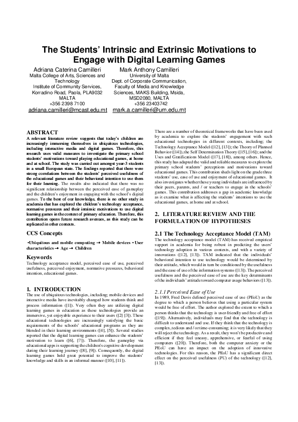 (PDF) The students intrinsic and extrinsic motivations to engage with ...