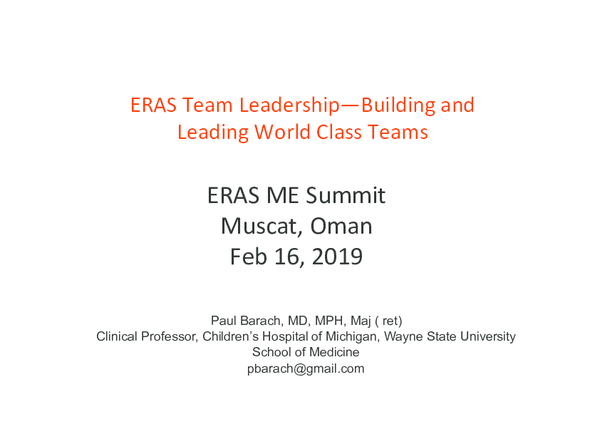 ERAS Team Leadership—Building and Leading World Class Teams