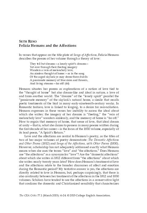 (PDF) Felicia Hemans and the Affections