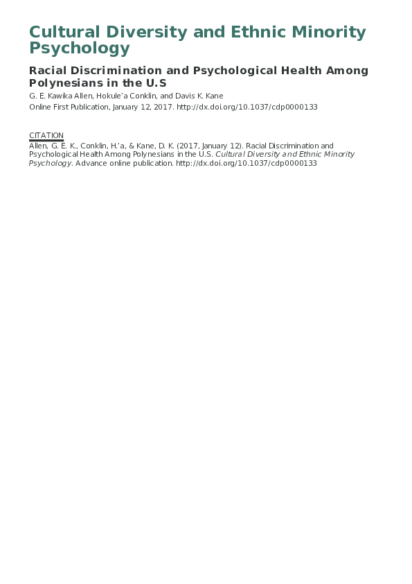 (PDF) Racial Discrimination and Psychological Health among Polynesians ...