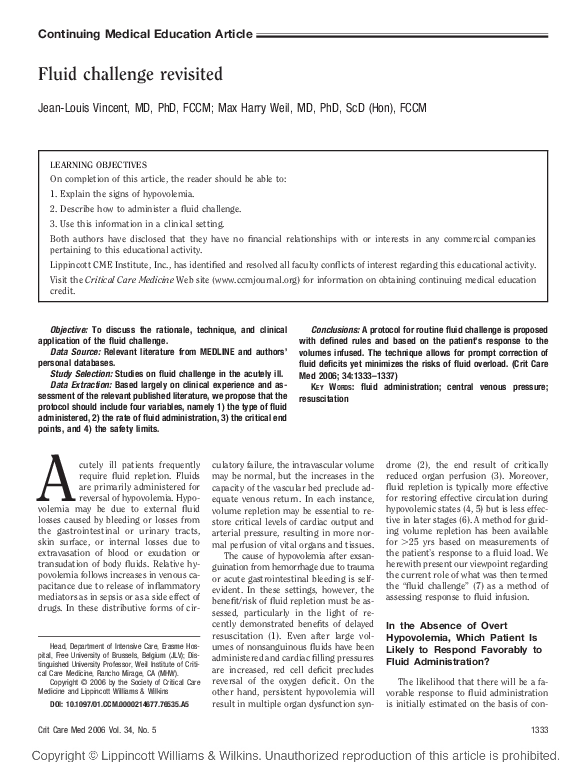 (PDF) Fluid challenge revisited