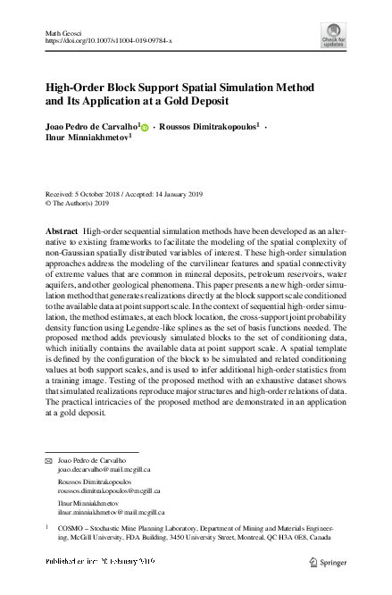 (PDF) High-order Block Support Spatial Simulation and Application at a Gold Deposit