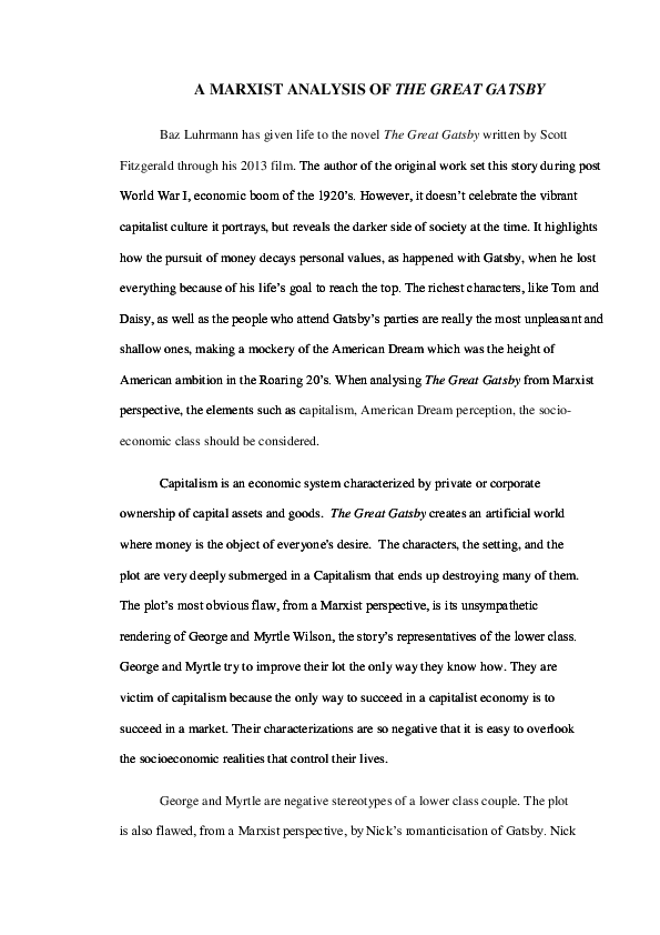 (PDF) A Marxist Analysis Of The Great Gatsby