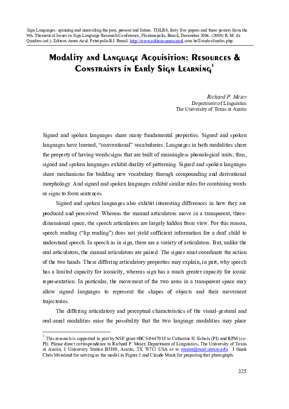 (PDF) Modality and Language Acquisition: Resources and Constraints in ...