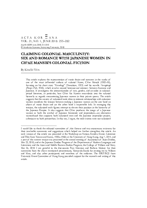 (PDF) Claiming Colonial Masculinity: Sex and Romance with Japanese ...