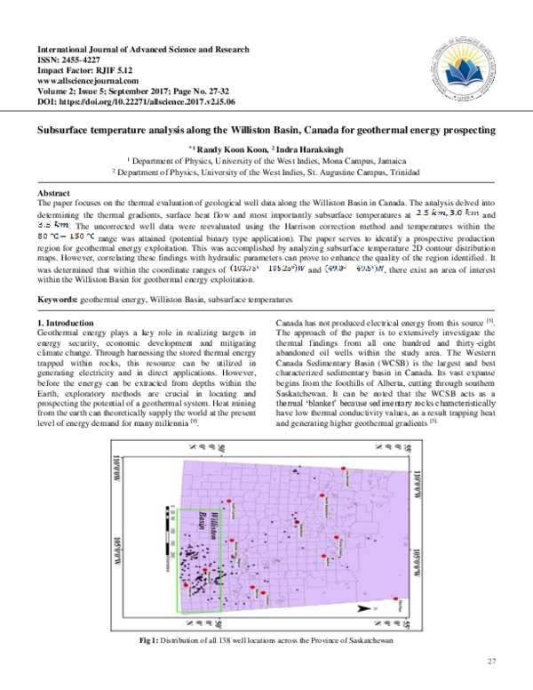 (PDF) Subsurface temperature analysis along the Williston Basin, Canada for geothermal energy ...