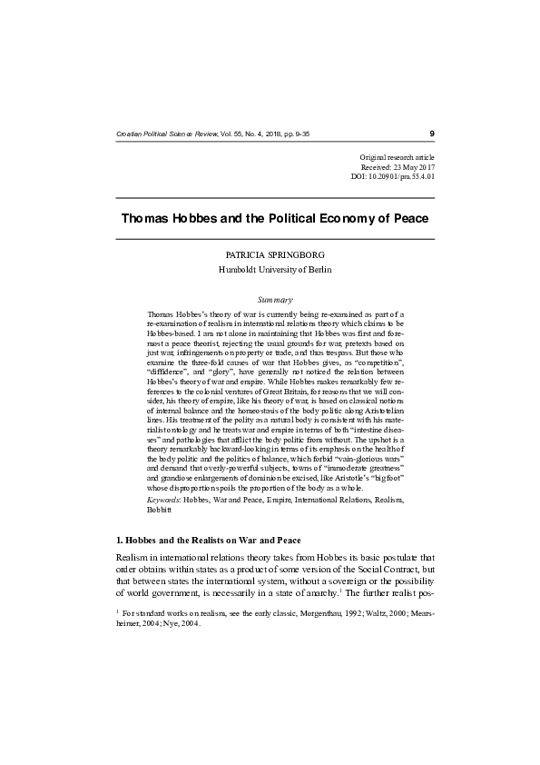 (PDF) Springborg 2018, Hobbes & Political Economy of Peace.pdf