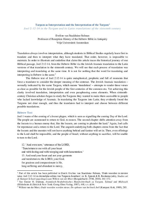 (DOC) Targum as Interpretation and the Interpretation of the Targum ...