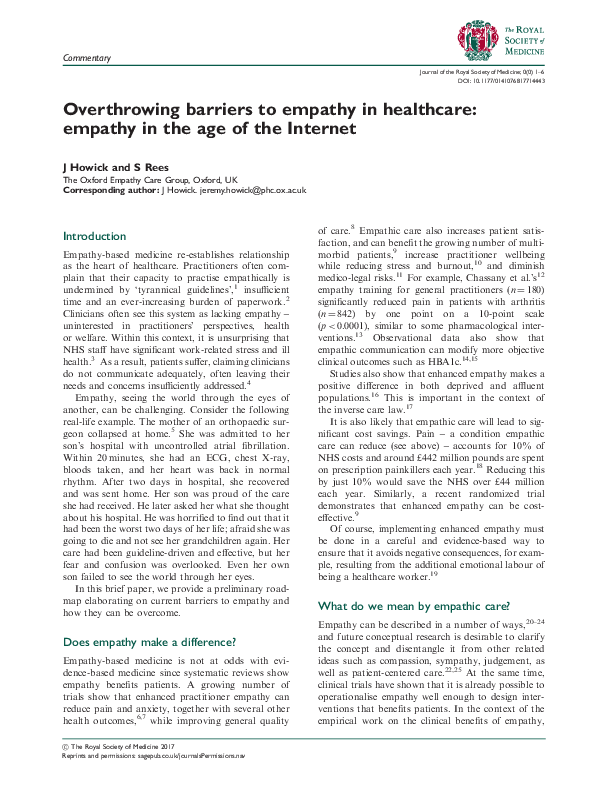 (PDF) Overthrowing barriers to empathy in healthcare: empathy in the ...