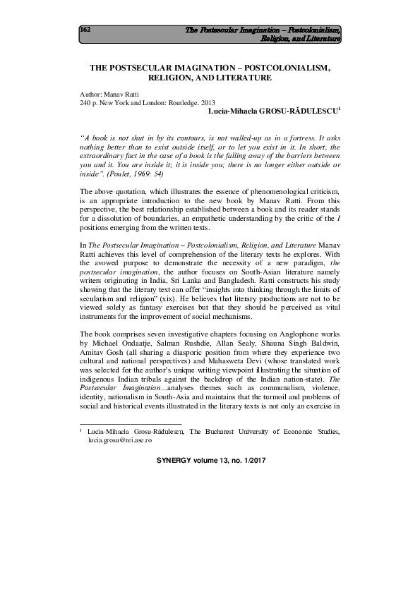 (PDF) THE POSTSECULAR IMAGINATION – POSTCOLONIALISM, RELIGION, AND ...