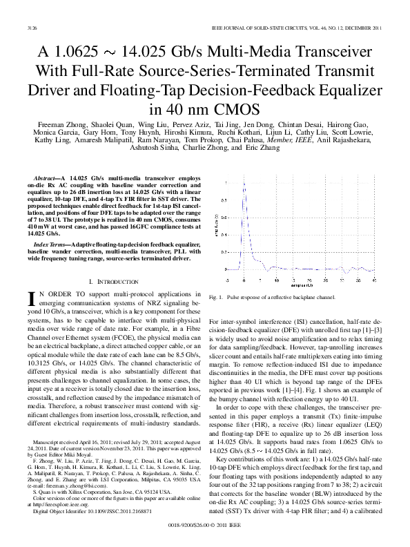 (PDF) A 1.0625 $\sim$ 14.025 Gb/s Multi-Media Transceiver With Full ...