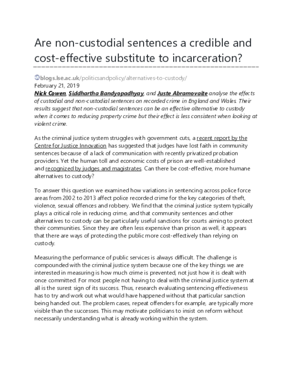 (PDF) Are non-custodial sentences a credible and cost-effective ... (PDF) Are non-custodial sentences a credible and cost-effective ...