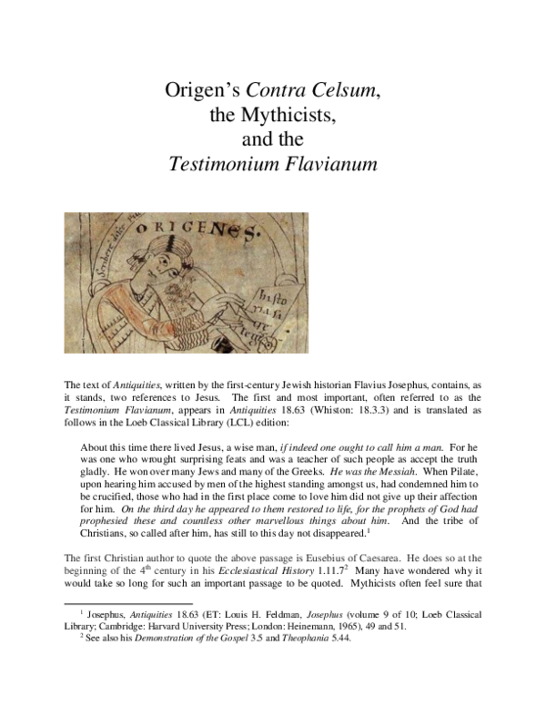 (PDF) Origen’s Contra Celsum, the Mythicists, and the Testimonium ...